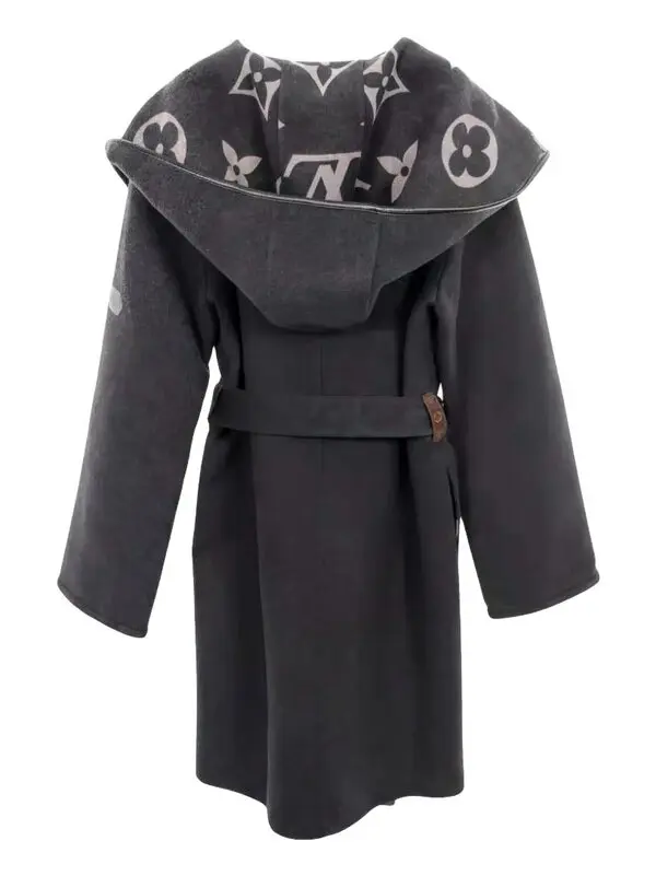 LOUIS VUITTON Monogram Hooded Belted Coat - Grey
