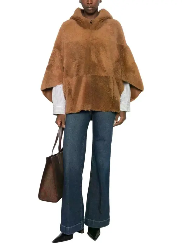 GIORGIO BRATO Shearling-finish Hooded Cape - Brown