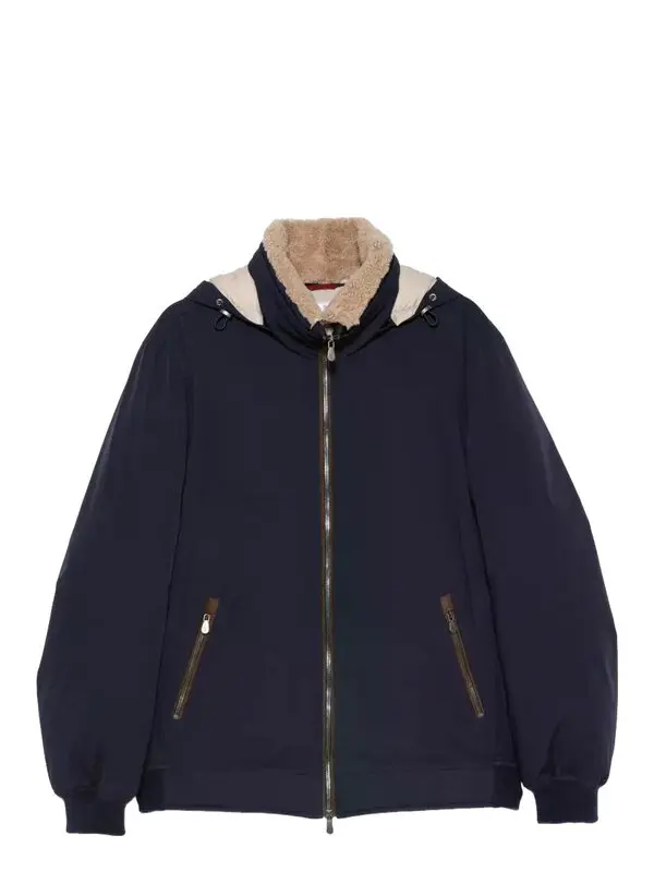 Brunello Cucinelli Shearling Collar Hooded Jacket - Blue