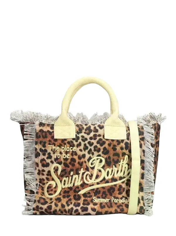MC2 SAINT BARTH Leopard Print Frayed Tote Bag - Brown