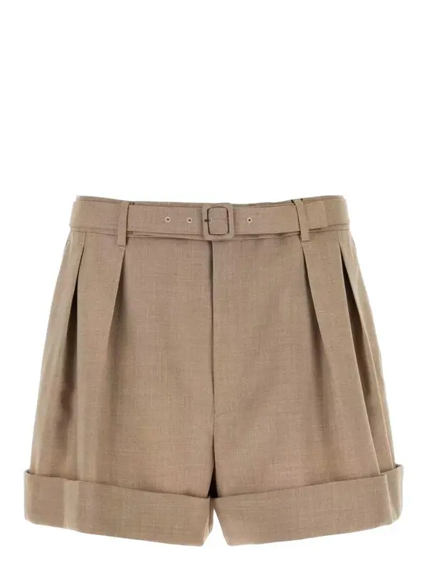 Saint Laurent Belted Wool Bermuda Shorts - Neutrals