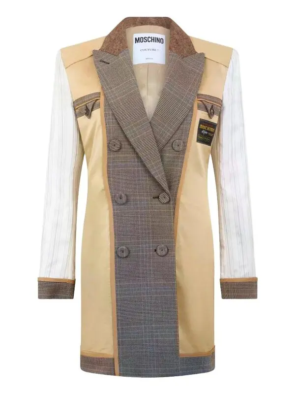 Moschino Double-breasted Patchwork Coat - Neutrals