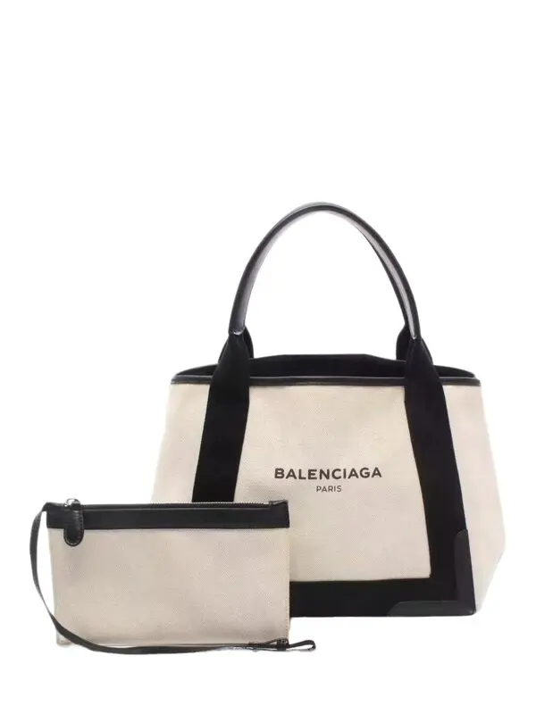Balenciaga Navy Cabas Tote Bag - White