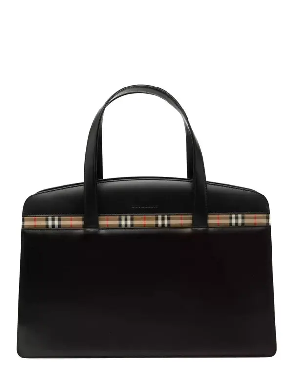 Burberry House Check Trimmed Leather Handbag - Black