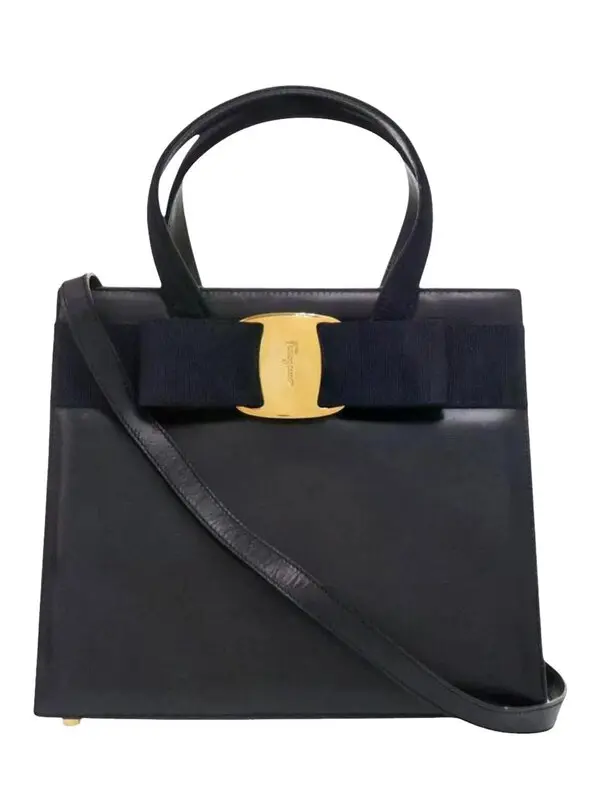 FERRAGAMO Leather Vara Bow Satchel - Black