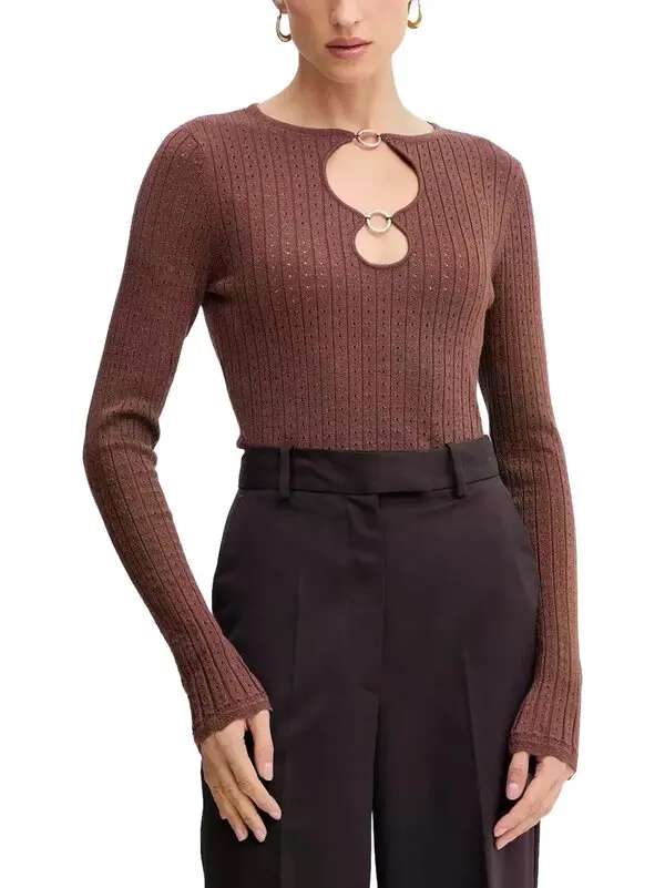 FRACOMINA Pointelle Knit Cut-out T-shirt - Brown