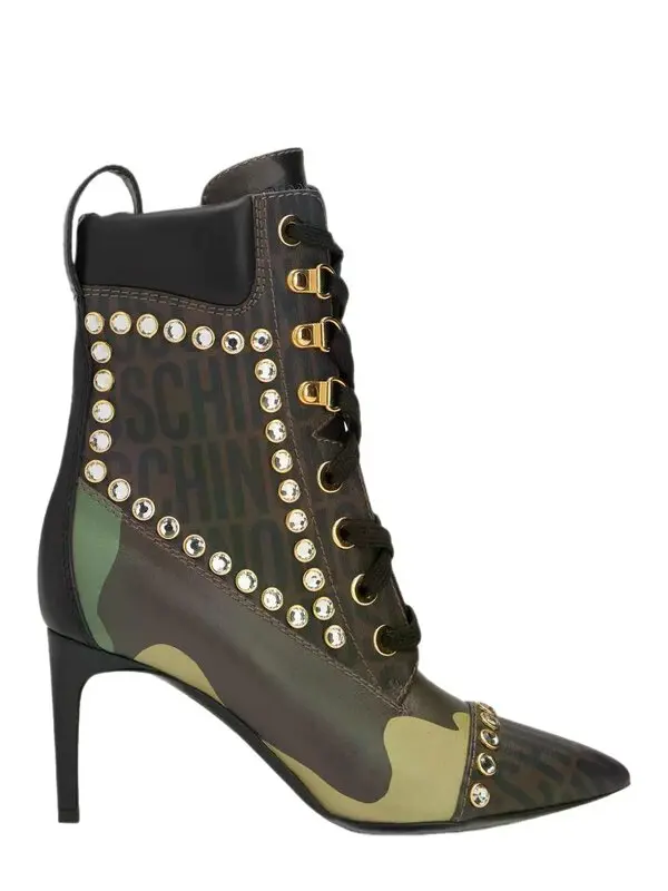 Moschino Crystal-embellished Camouflage-print Boots - Brown