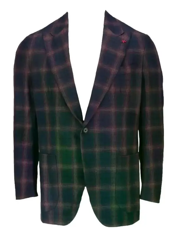 Isaia Check-pattern Blazer - Blue