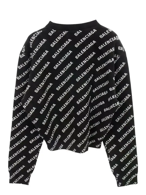 Balenciaga Logo Pattern Crew Neck Sweater - Black