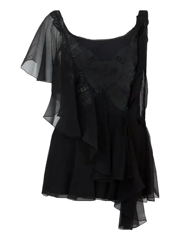 Alberta Ferretti Asymmetric Hem Top With Lace Detailing - Black