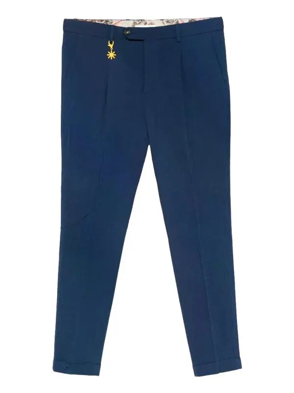 MANUEL RITZ Seersucker Pleated Trousers - Blue