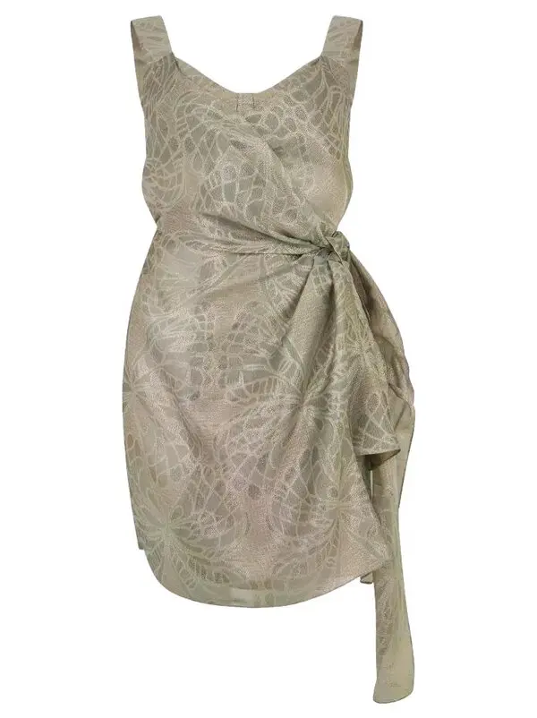 Alberta Ferretti Jacquard-effect Knotted-waist Party Dress - Neutrals