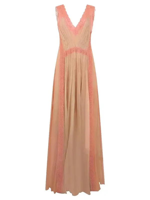 Alberta Ferretti Pleated Evening Dress With Lace Trim - Pink