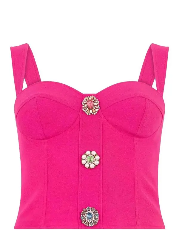 Moschino Crystal-embellished Sweetheart Neck Top - Pink