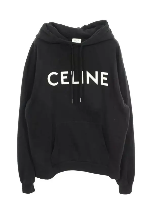 Celine Cotton Logo Hoodie - Black
