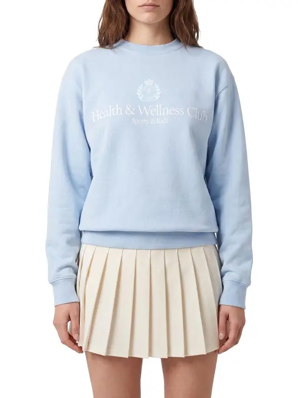 SPORTY & RICH Relaxed Fit Cotton Crewneck Sweatshirt - Gnawed Blue