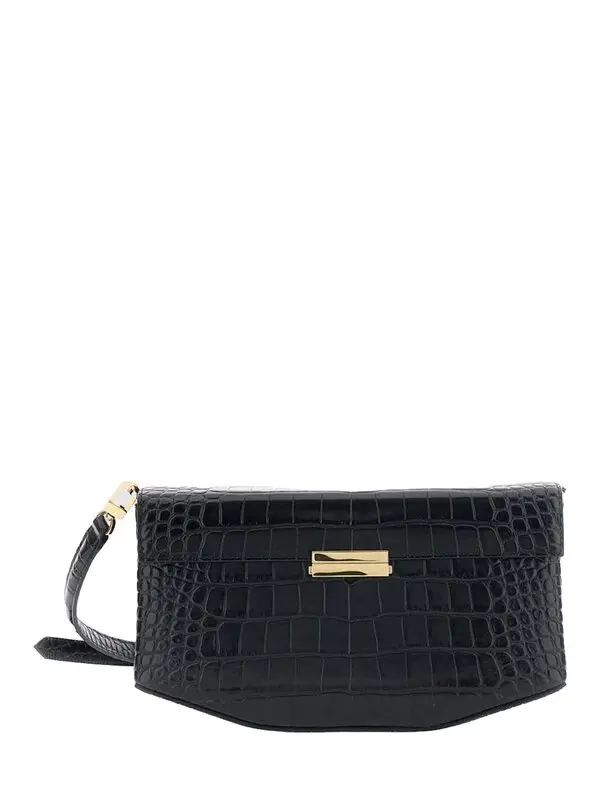 TOTEME Clip Mini Crossbody Bag In Croc-effect Leather With Metal Logo - Black