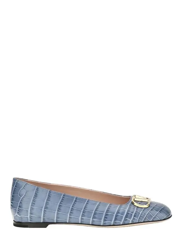 Valentino Garavani Vlogo Signature Croc-effect Leather Ballet Flats - Blue