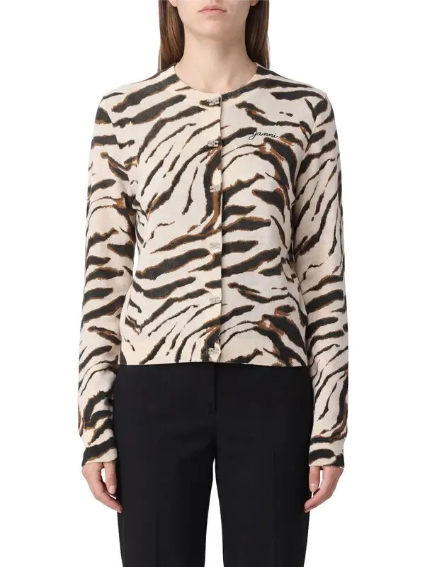 GANNI Zebra-print Organic Cotton Cardigan With Logo - Multicolor