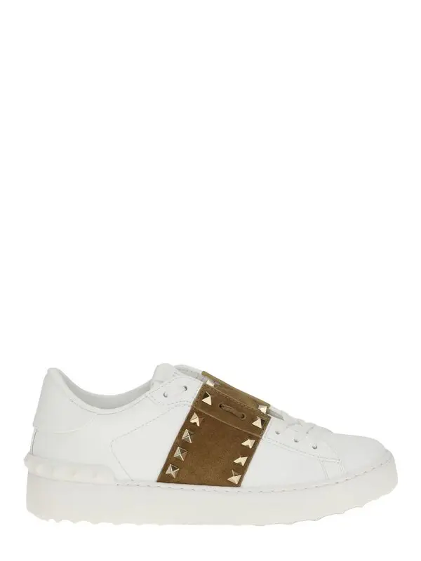 Valentino Garavani Rockstud Untitled Leather And Suede Sneakers - White