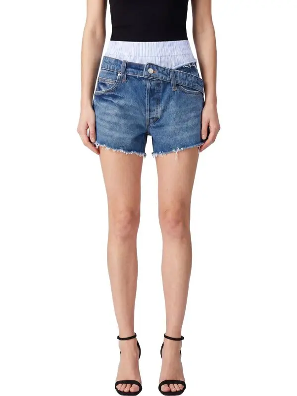 Alexander Wang Double-layer Denim Shorts With Raw Edge Hem - Blue