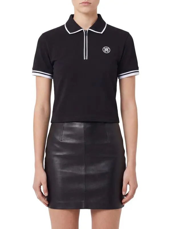Amiri Slim Fit Zip-up Monogram Polo Shirt - Black