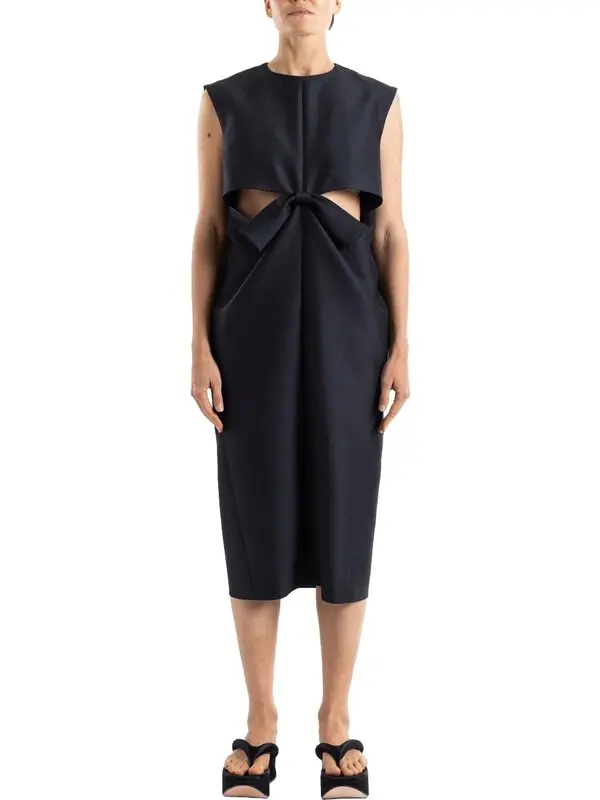 Balenciaga Wool And Silk A-line Midi Dress With Cut-out Details - Black