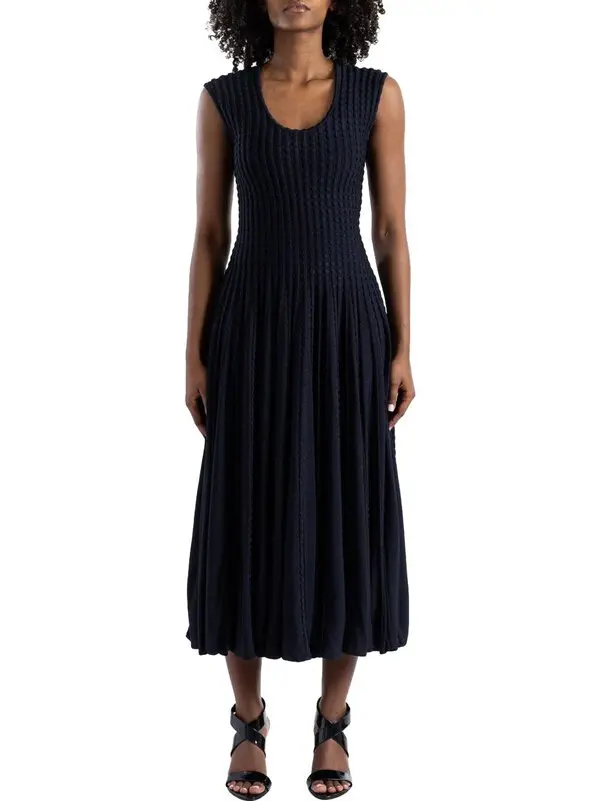 Alaïa Sleeveless Knit Midi Dress With Crew Neckline - Blue