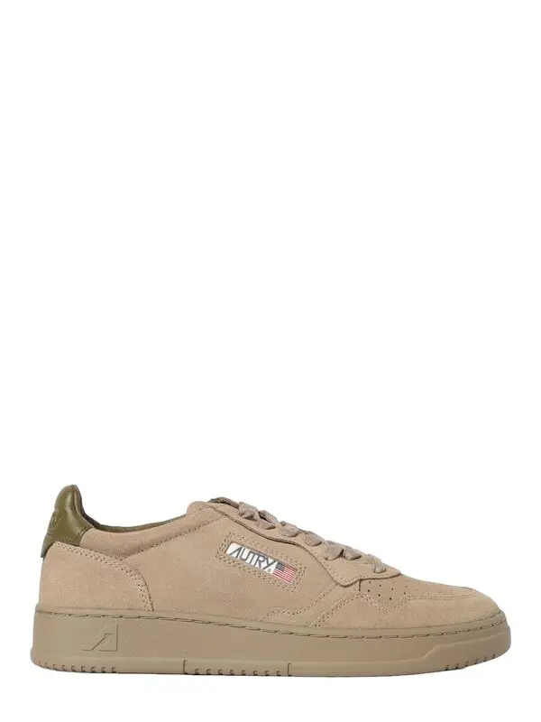 AUTRY Medalist Low Trainers In Smooth Calfskin With Perforated Toe And Lace Up Detail - Beige