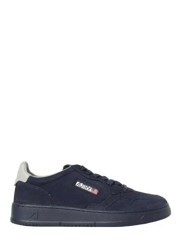 AUTRY Medalist Low Trainers In Smooth Calfskin With Perforated Toe And Lace Up Detail - Blue