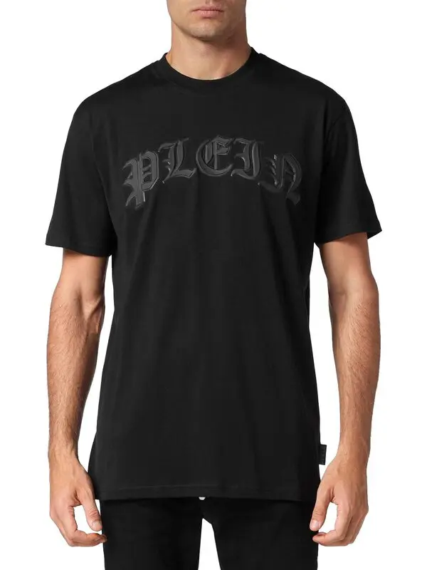 Philipp Plein Cotton Crewneck T-shirt With Front And Back Logo Print - Black