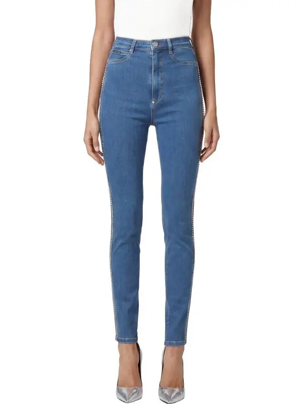 Philipp Plein High-waisted Skinny Jeans In Stretch Cotton Denim - Blue