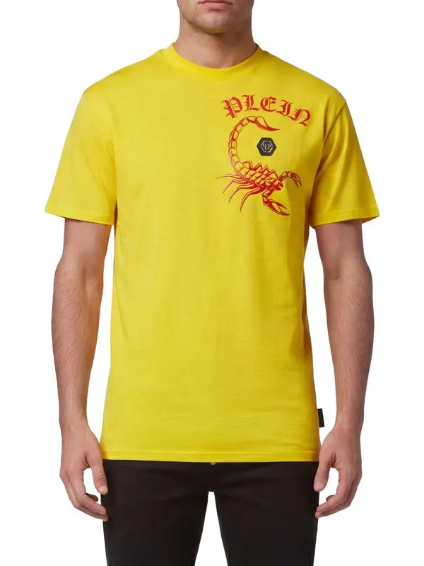 Philipp Plein Solid Colour Cotton T-shirt With Contrasting Logo - Yellow