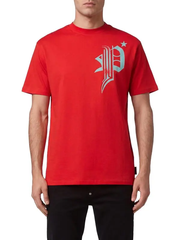 Philipp Plein Cotton T-shirt With Graphic Print And Rear Logo - Red