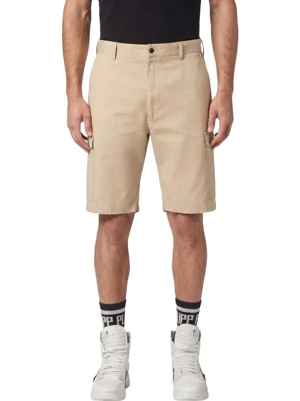 Philipp Plein Knee-length Cargo Shorts In Cotton - Beige