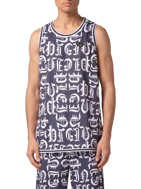 Philipp Plein Gothic Print Cotton Vest - Blue