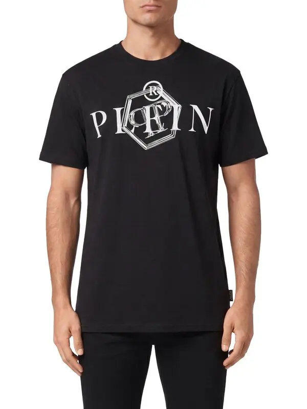 Philipp Plein Solid Colour Cotton Crew-neck T-shirt With Logo - Black