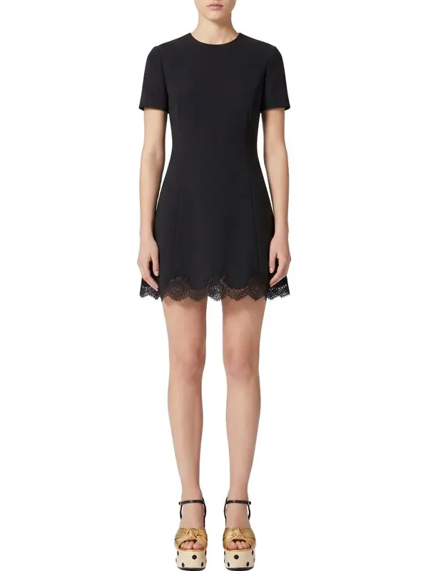 Valentino Garavani Lace-insert Wool And Silk Mini Dress - Black
