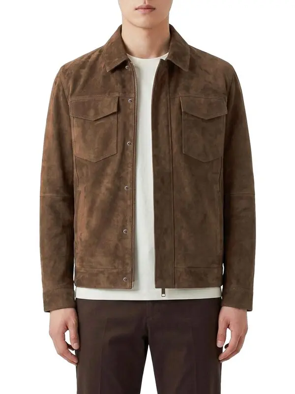 YVES SALOMON Suede Calfskin Shirt Jacket - Brown