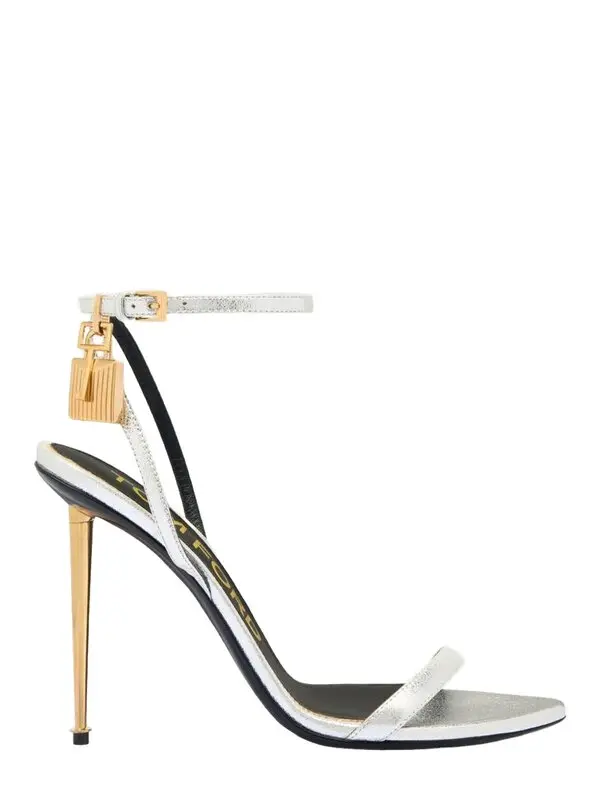 TOM FORD Padlock Laminated Leather Stiletto Sandals - Silver