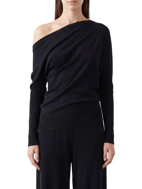 TOM FORD Asymmetrical Draped Merino Wool Jumper - Black