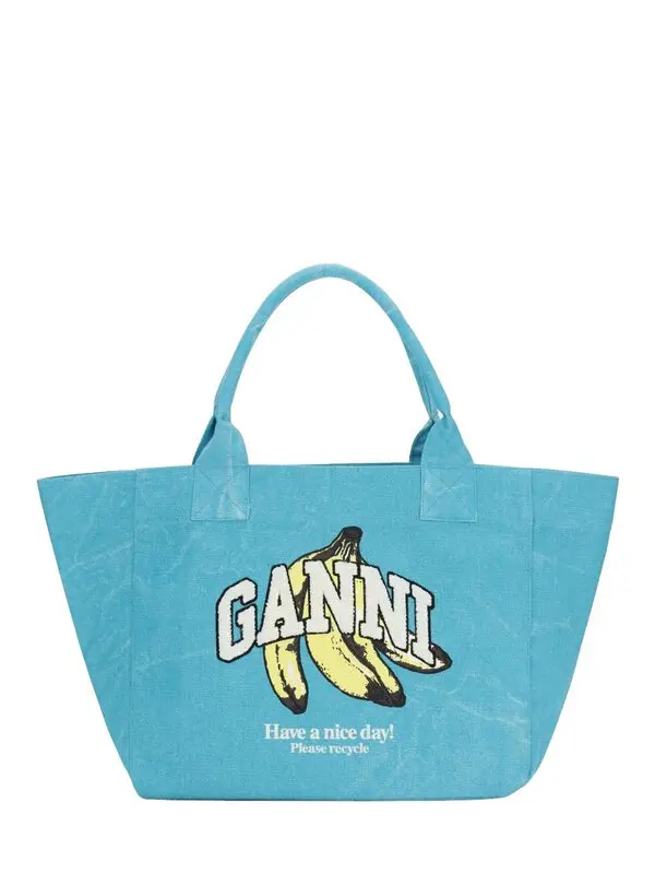 GANNI Recycled Cotton Xxl Tote Bag With Fruit Print - Blue