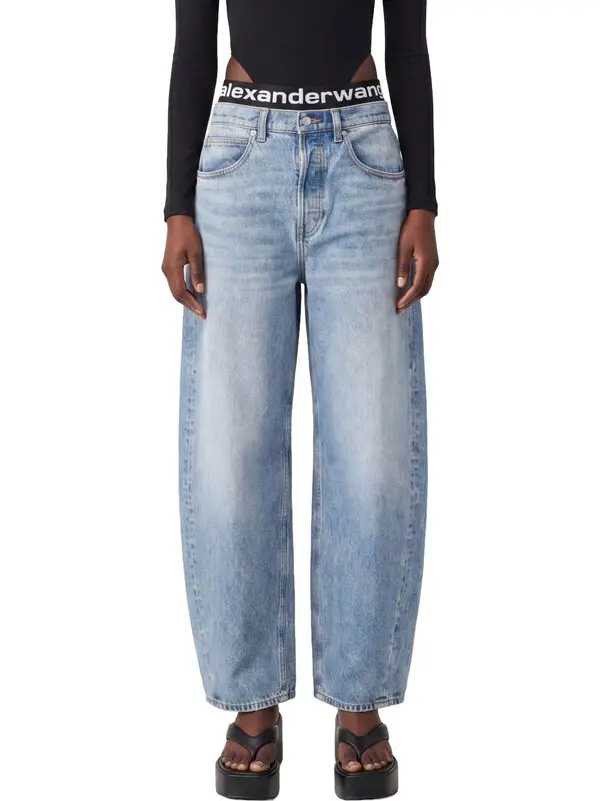 Alexander Wang High-waisted Baggy Jeans With Double-layer Logo Waistband - Indigo
