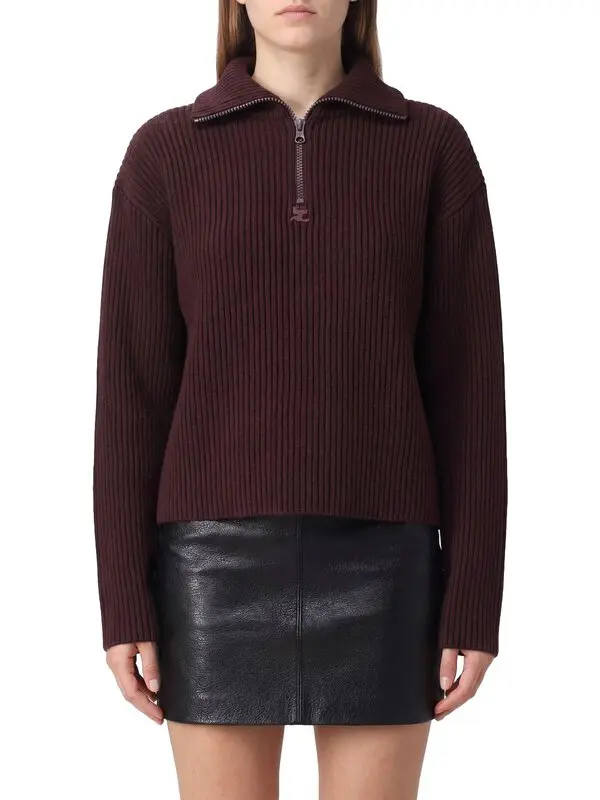 COURREGES Ribbed Merino Wool Half-zip Jumper - Red