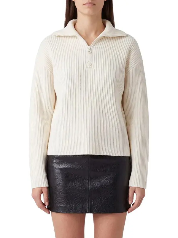 COURREGES Ribbed Merino Wool Half-zip Jumper - White