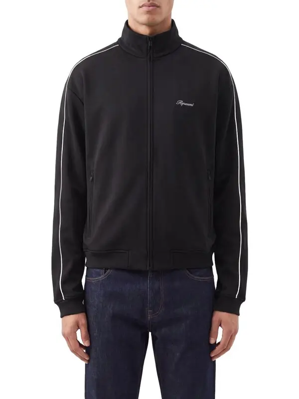 REPRESENT High-neck Zip-up Sweatshirt With Logo And Contrast Bands - Black