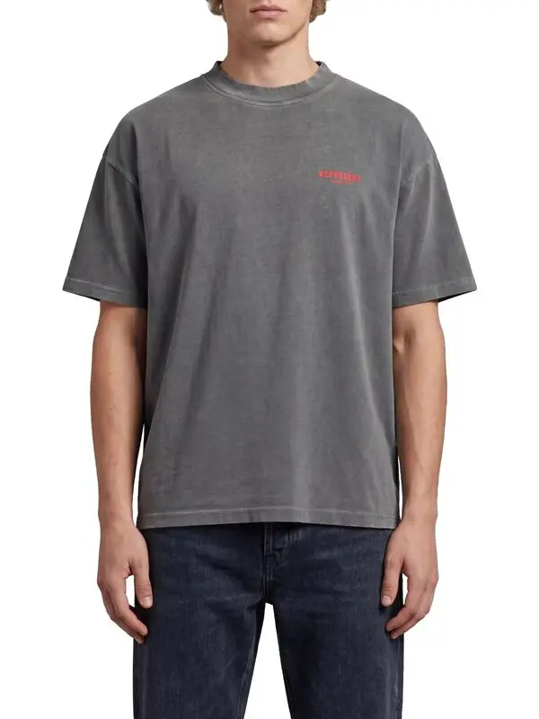 REPRESENT Crew Neck Cotton T-shirt With Contrast Logo - Black