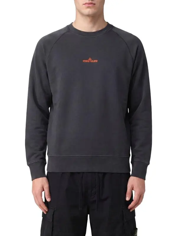 Stone Island Crewneck Sweatshirt With Printed Compass Logo - Navy