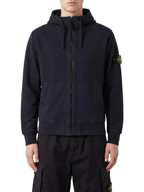 Stone Island Organic Cotton Zip-up Hoodie With Compass Logo - Navy