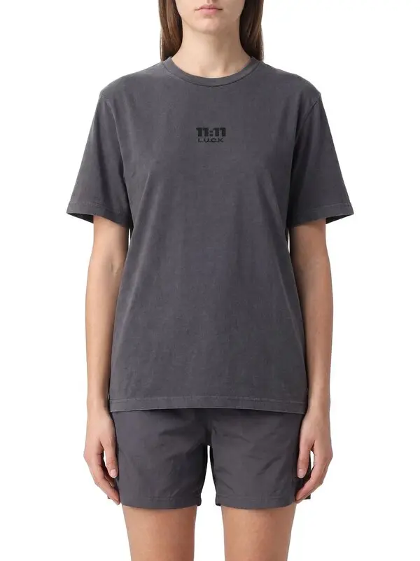 11:11 L.U.C.K. Crewneck Cotton T-shirt With Tone-on-tone Logo - Grey